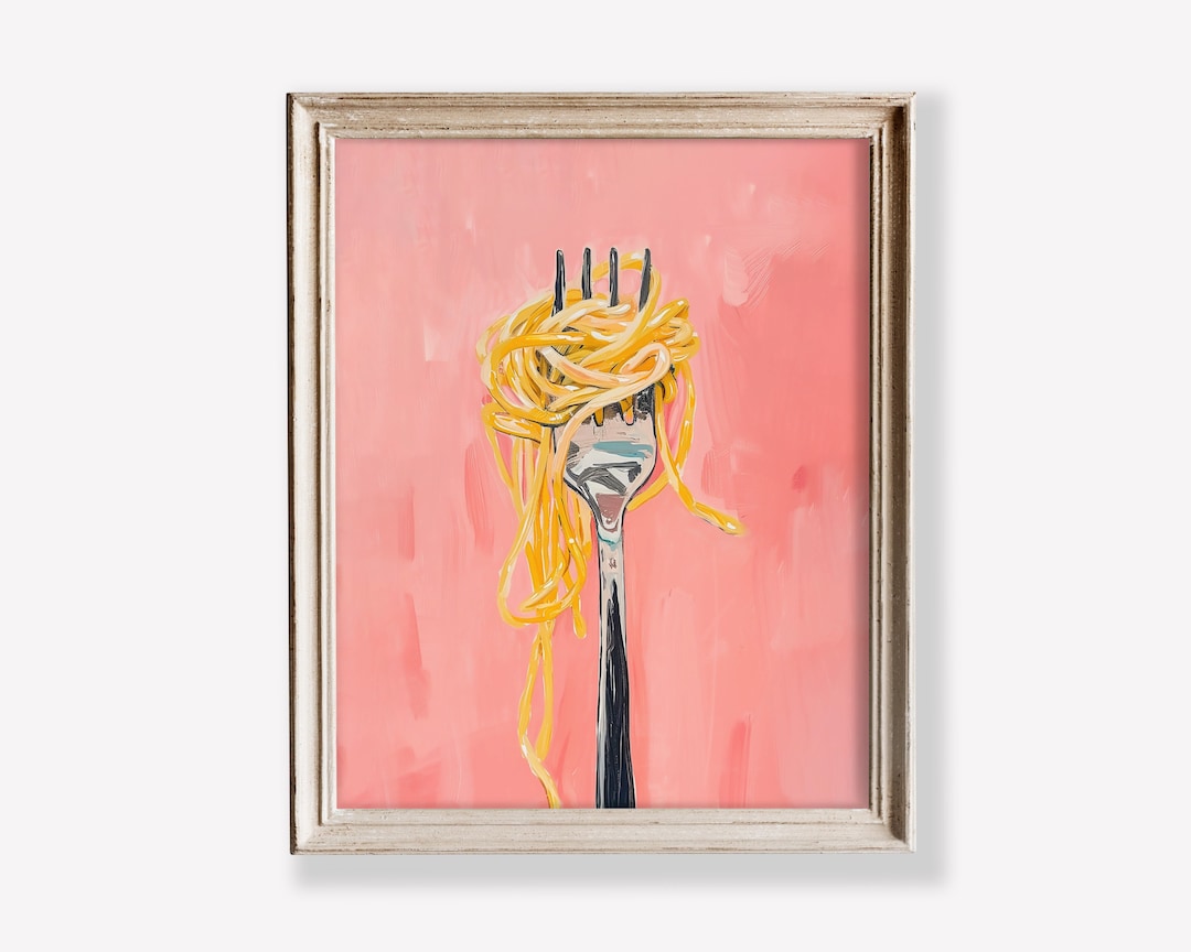 Spaghetti on Fork Pastel Pink, Girly Pink Aesthetic Kitchen Wall Art, Spaghetti Lover Poster ...