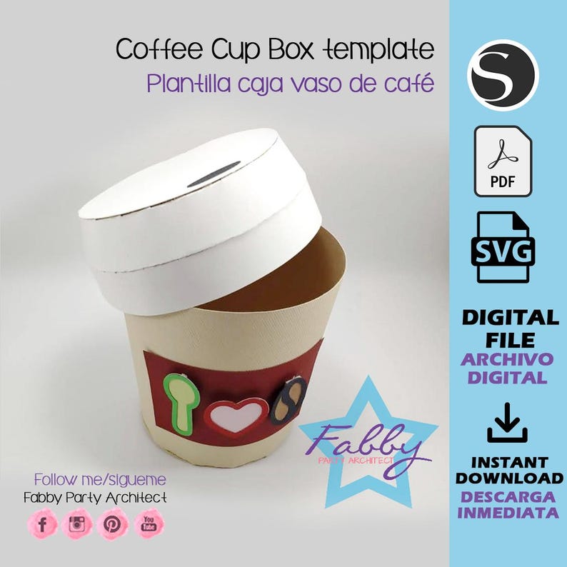 Coffee Cup Box SVG – Favor Box Template With Lid | Cricut and ...