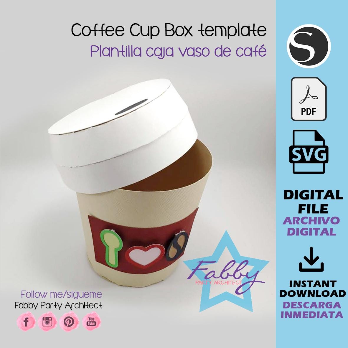 Coffee Cup Box SVG – Favor Box Template With Lid | Cricut and ...