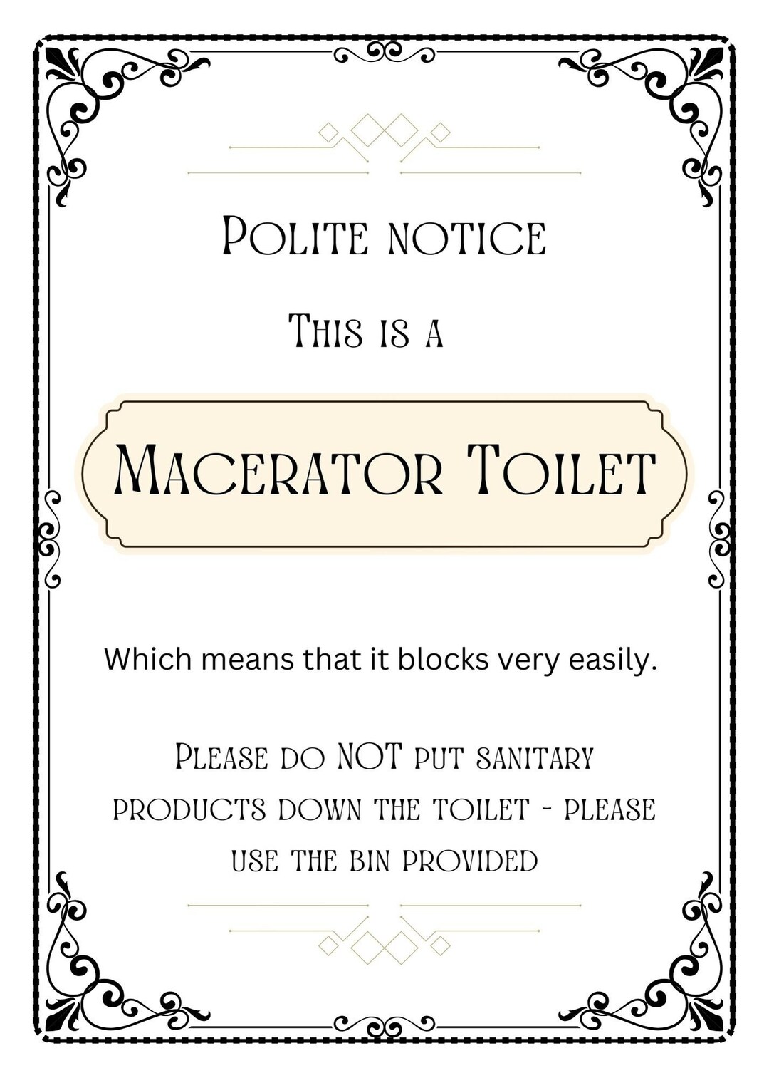 Macerator Toilet Sign Do Not Flush Sanitary Items - Etsy