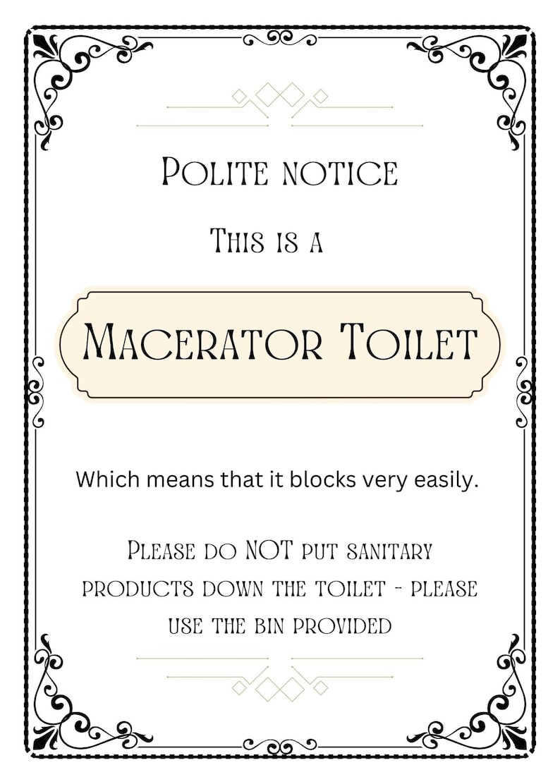 Macerator Toilet Sign - Do Not Flush Sanitary Items - Etsy