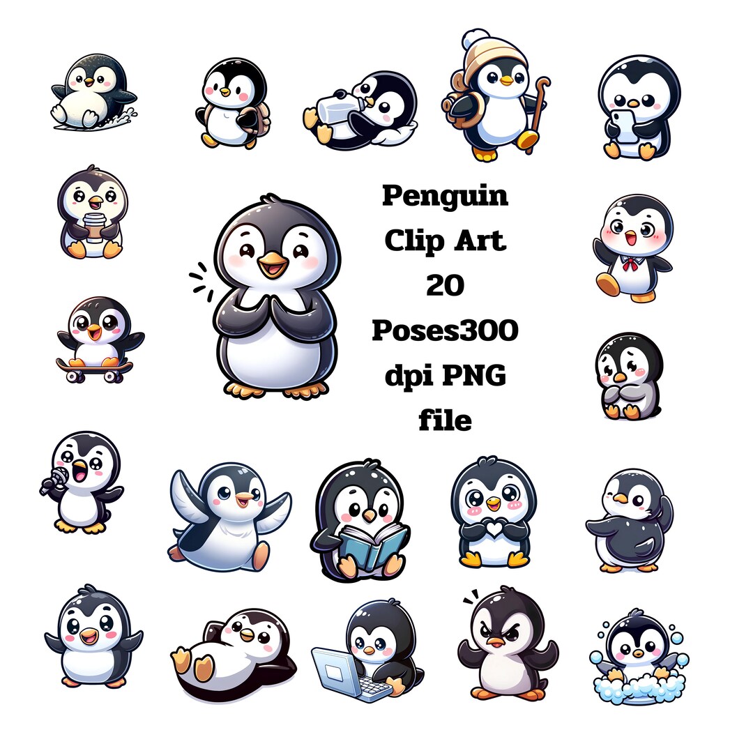 Penguin Clip Art 20 Poses300 Dpi PNG File - Etsy