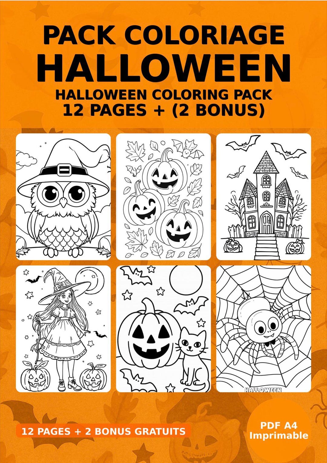 Halloween Coloring Pack for Kids 14 Printable Pages With Bonus Colorful ...