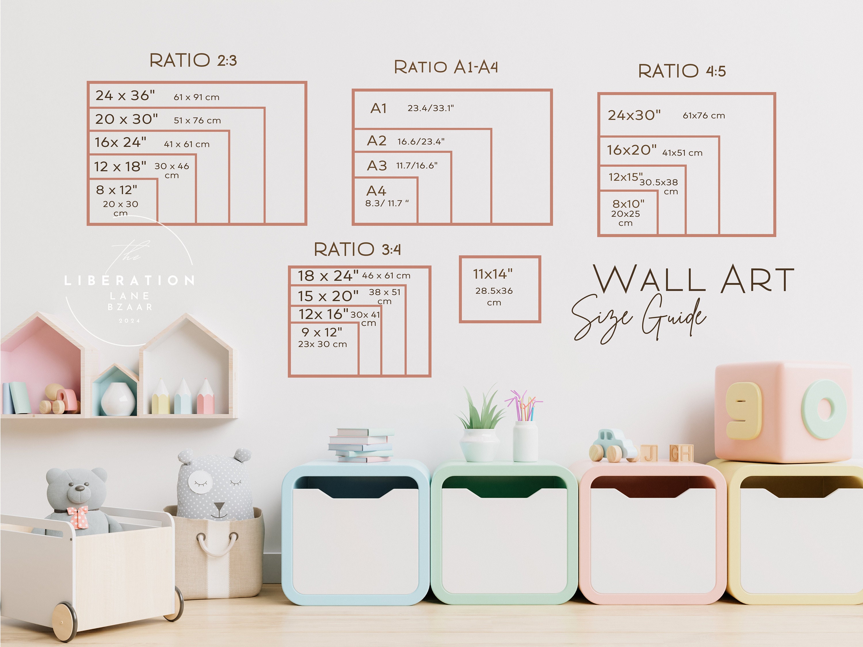 Wall Art Size Chart Nursery Size Guide Horizontal Orientation - Etsy