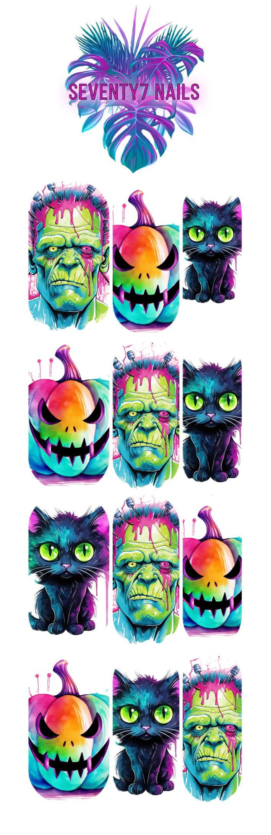 Neon Frank Goth Spooky Nail Decals | Waterslide Nail Decals | Halloween ...