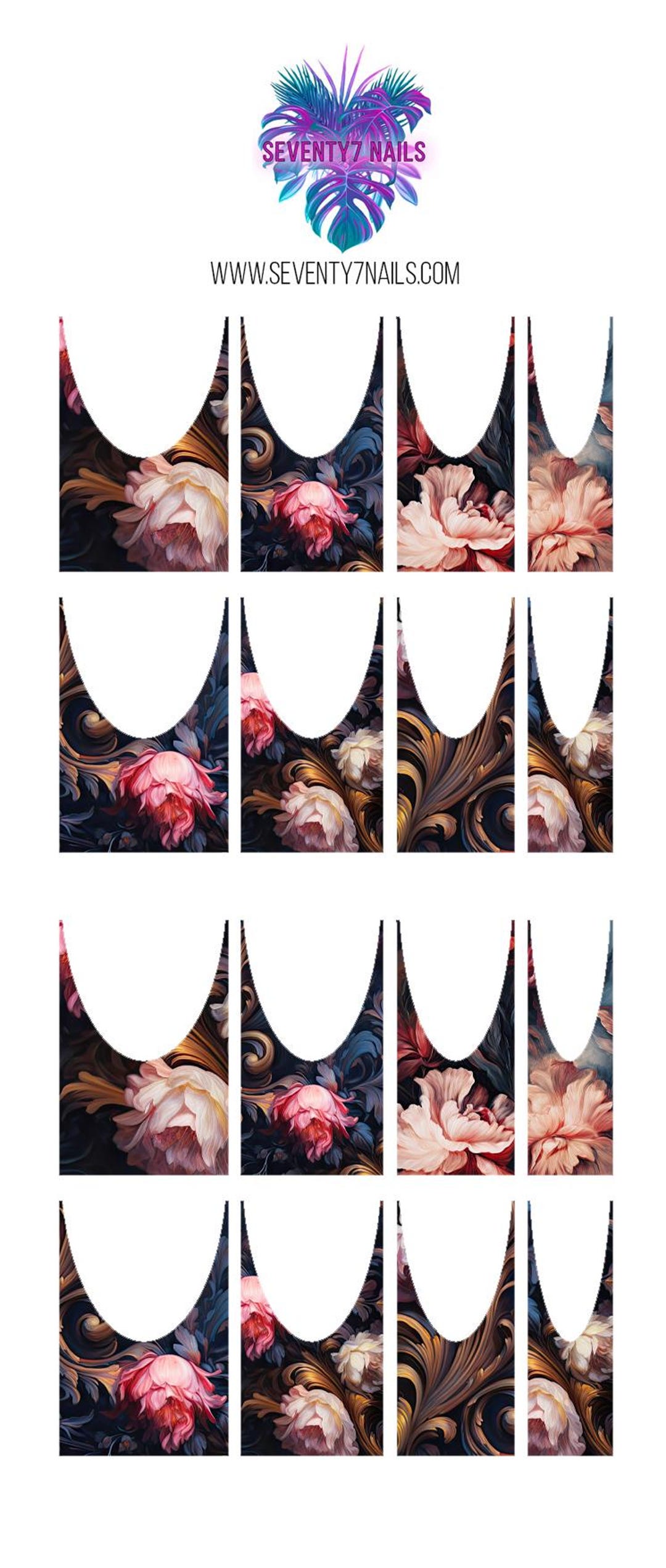 Rococo Floral French Tip Nail Decals | Waterslide Nail Art | Handmade ...