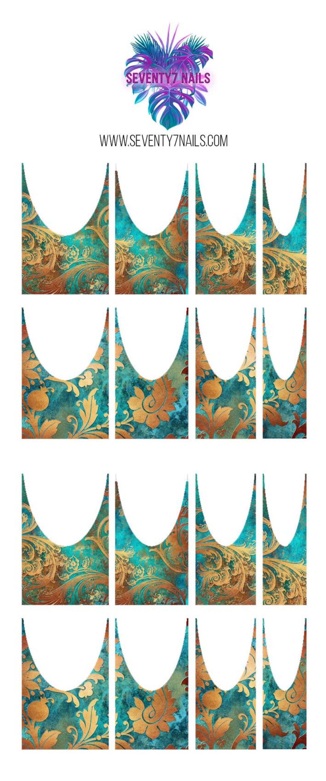 Teal Patina French Tip Nail Decals | Waterslide Nail Art | Handmade ...