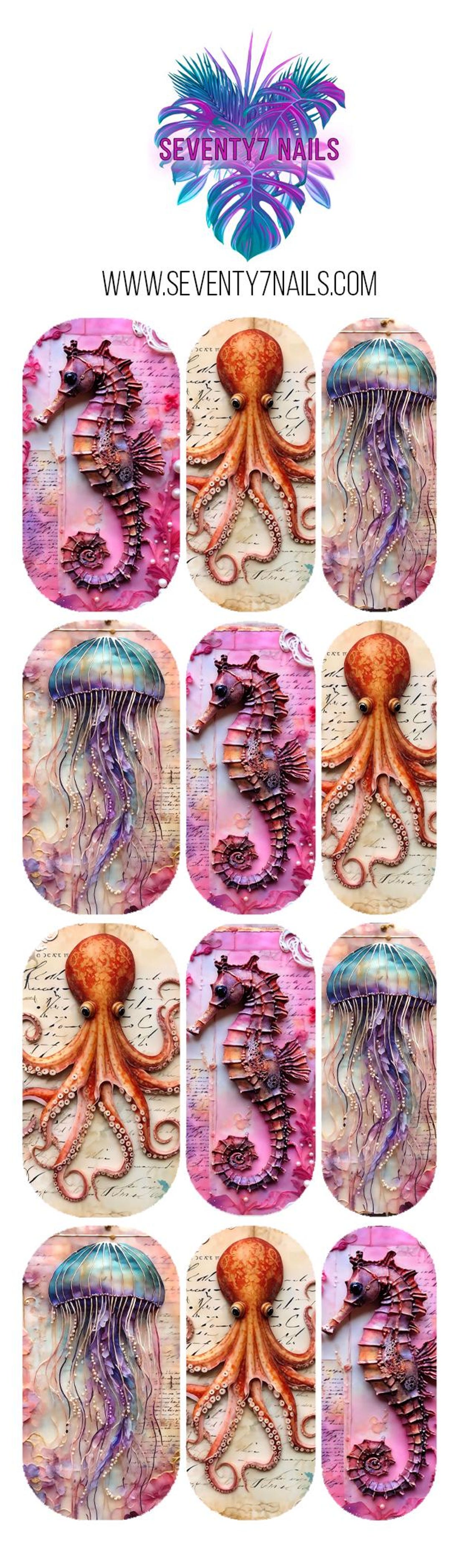 3D Sea Creatures Waterslide Nail Decals | Nail Art Supplies | Handmade ...