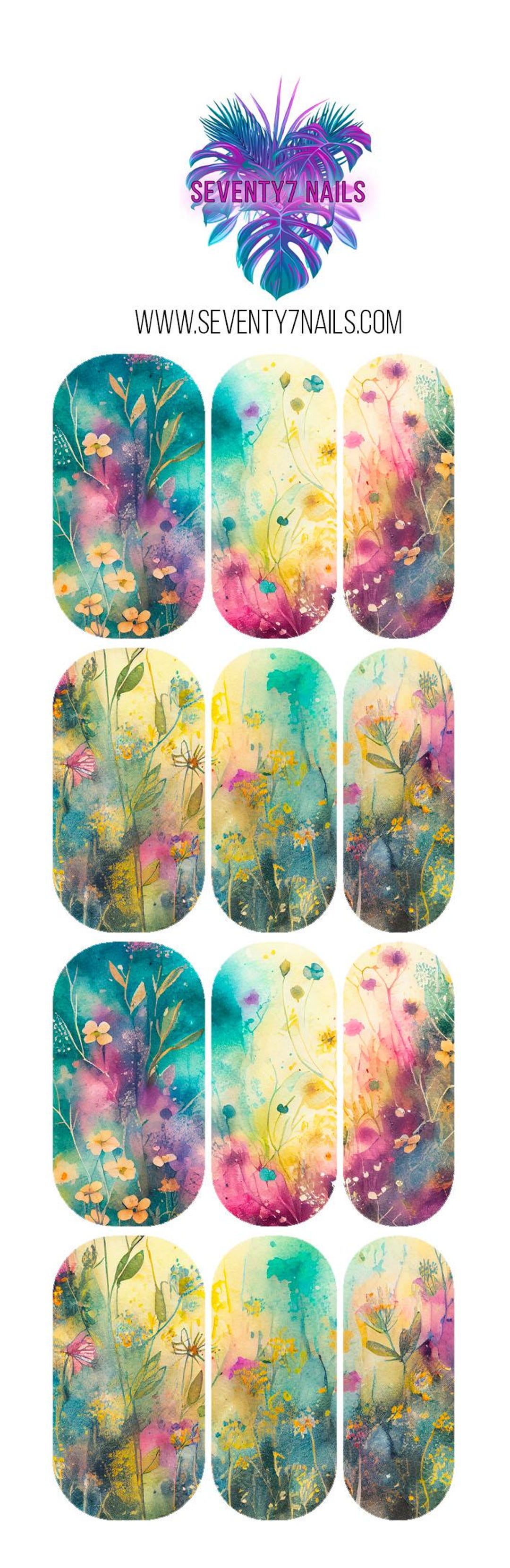 spring-garden-nail-decals-botanical-waterslide-nails-handmade