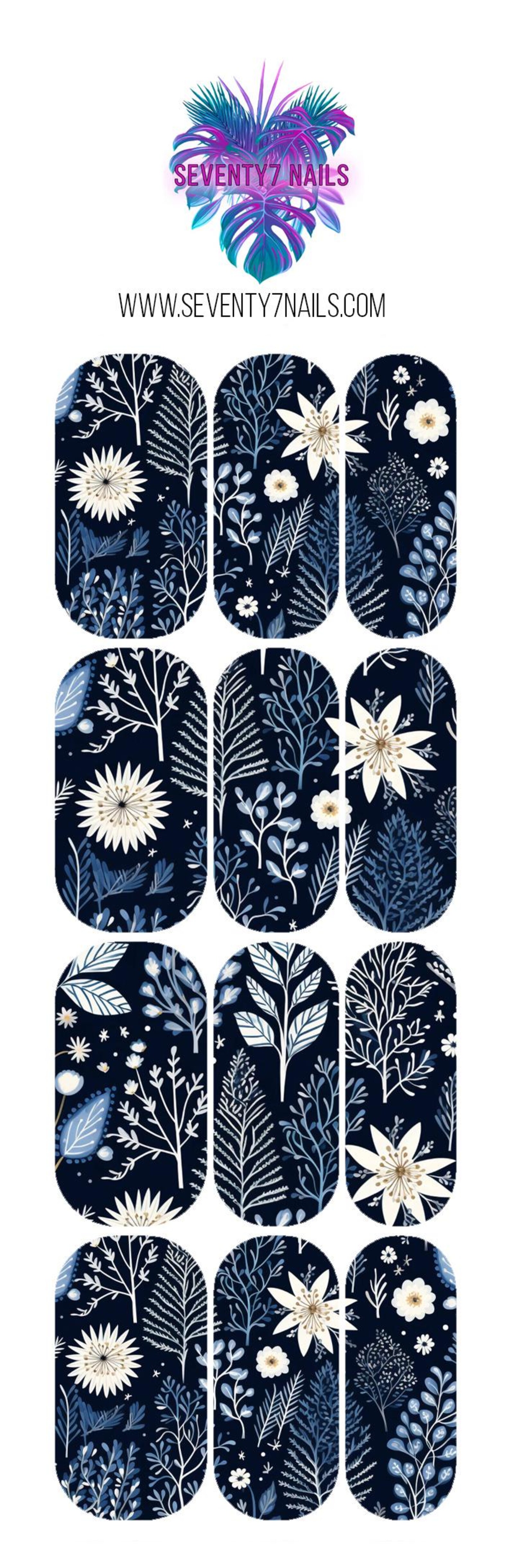 Navy Floral Holiday Nail Decals | Autumn Winter Waterslide Nail Art ...