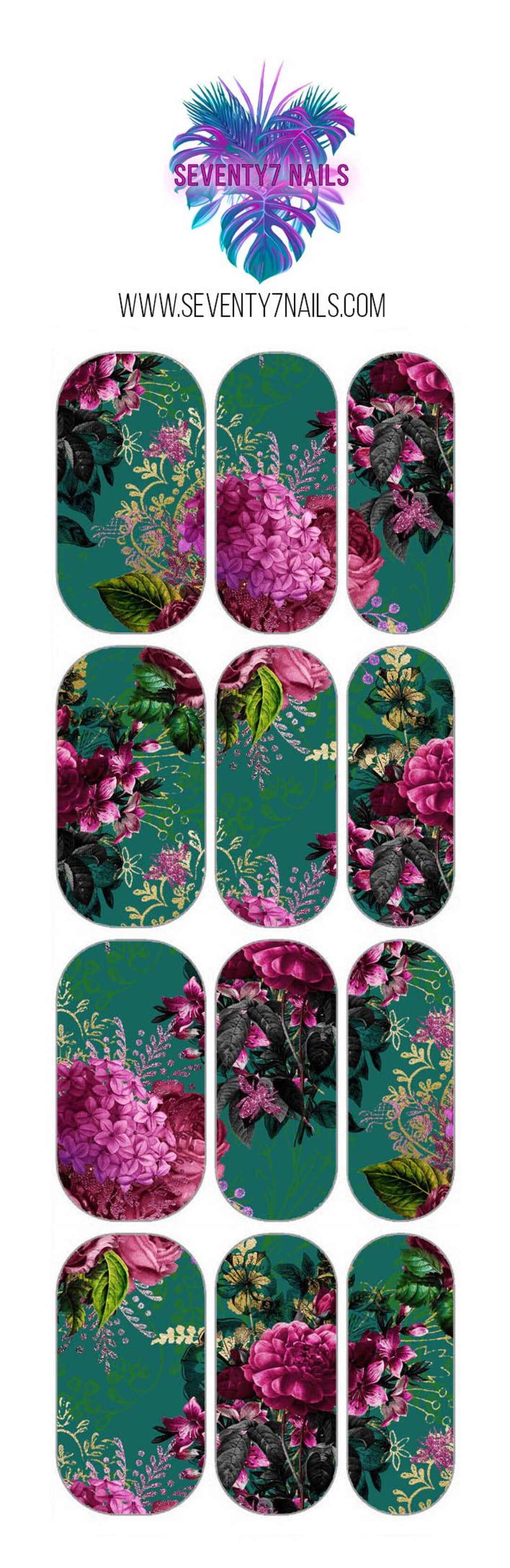 Magenta Floral Nail Decals | Botanical Waterslide Nails | Handmade ...