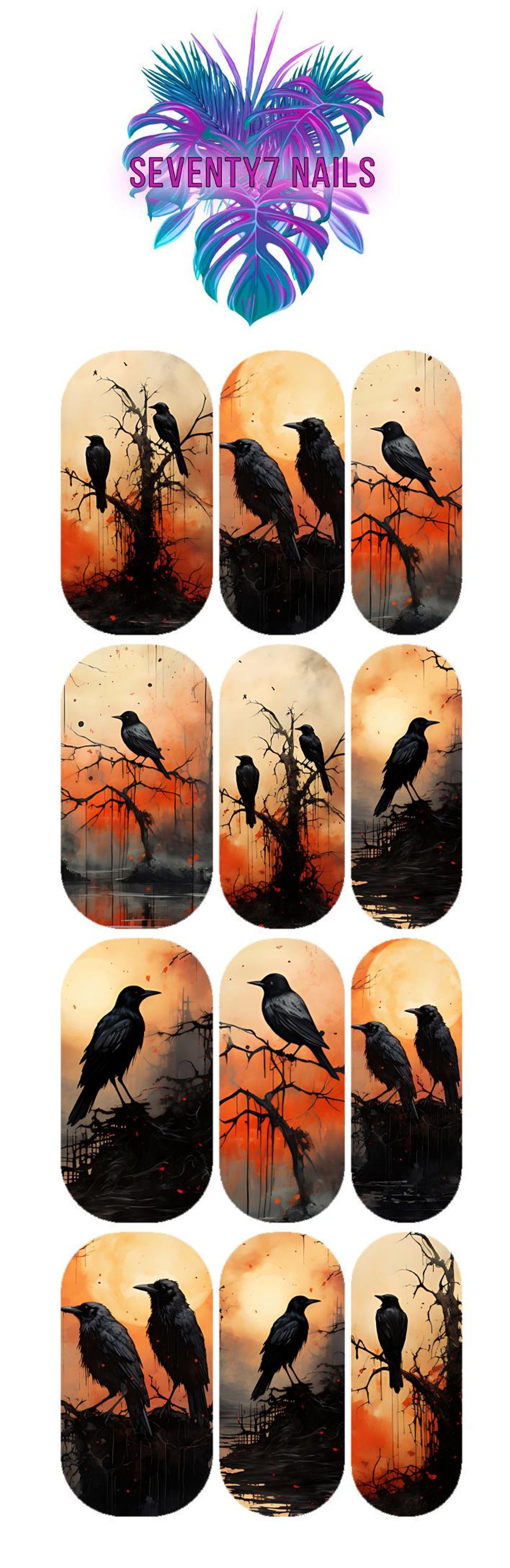 Ravens Goth Spooky Nail Decals | Waterslide Nail Decals | Halloween ...