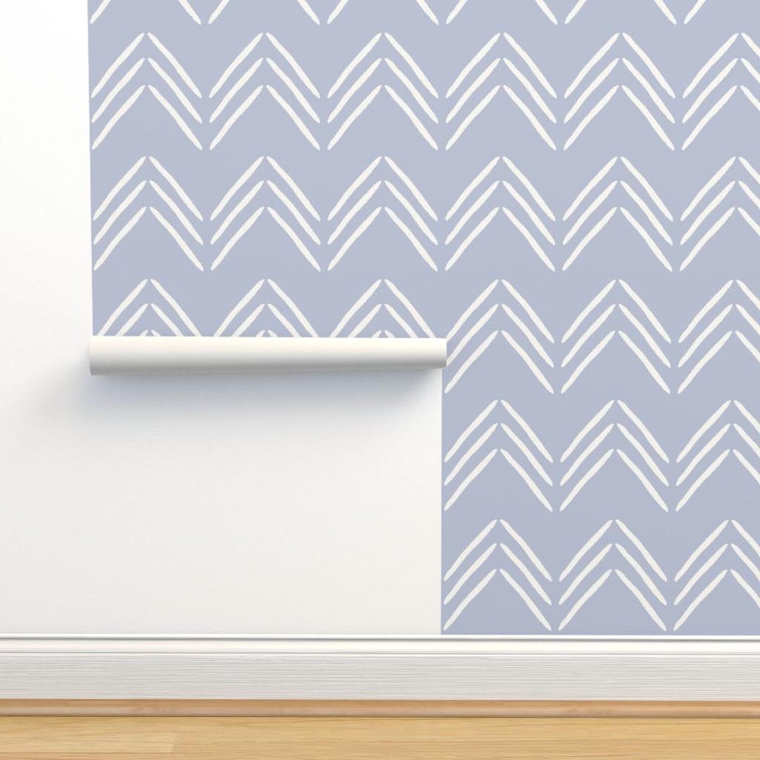 Modern Boho Painted Chevron Herringbone in Mid Blue - Etsy