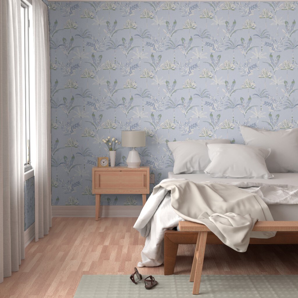 Watercolour Palms in Pale Blue Wallpaper - Peel + Stick or Pre Pasted ...