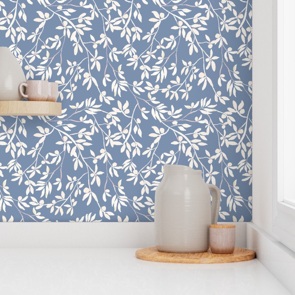 Trailing Botanical in Blue - Removable Wallpaper - Peel + Stick or Pre ...