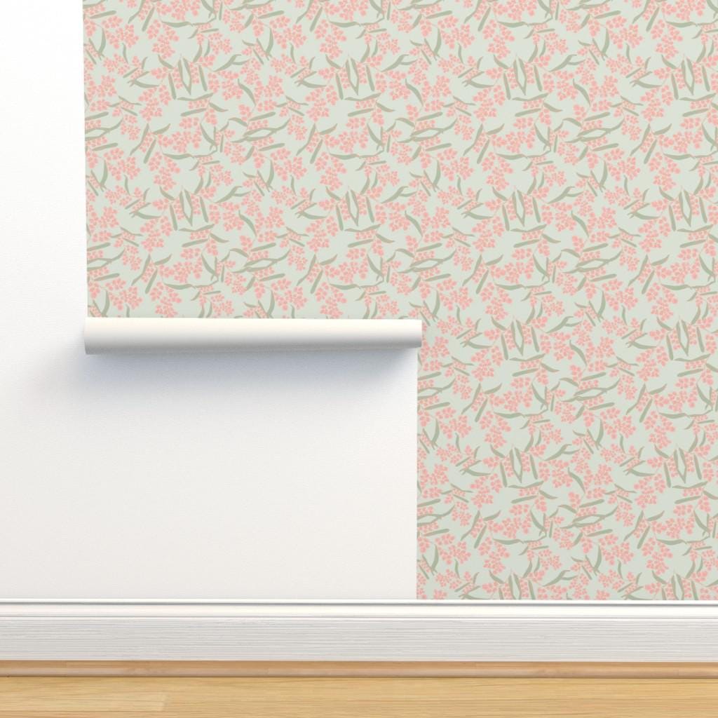 Native Wattle Flowers in Pink + Sage Green - Removable Wallpaper - Peel ...