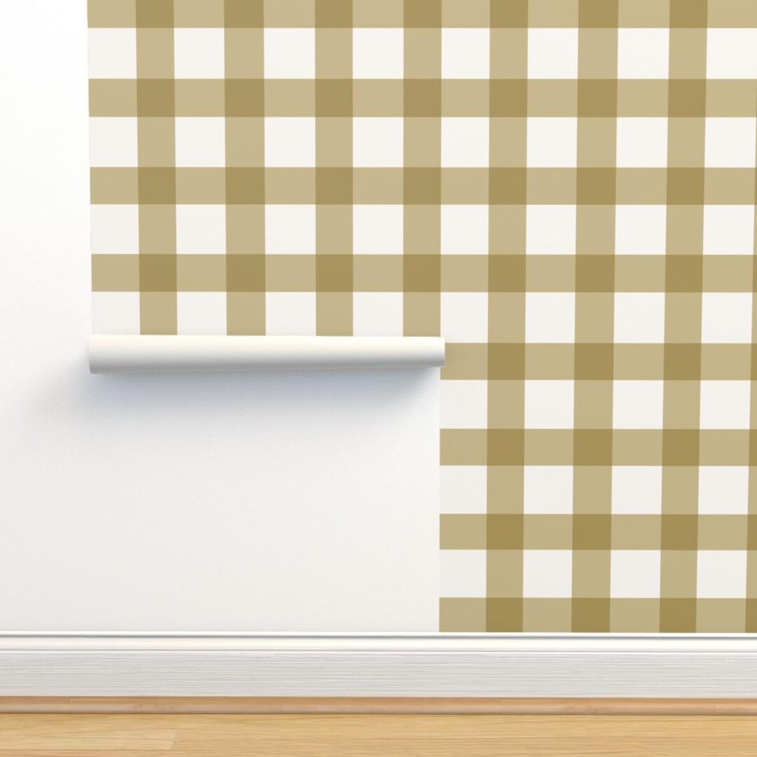 Classic Gingham Check in Warm Chartreuse Yellow - Removable Wallpaper ...