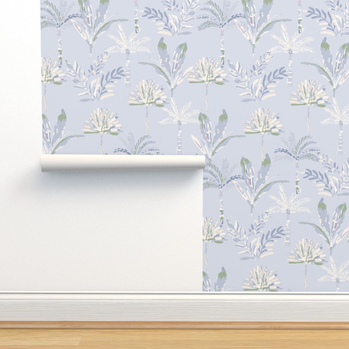 Watercolour Palms in Pale Blue Wallpaper - Peel + Stick or Pre Pasted ...