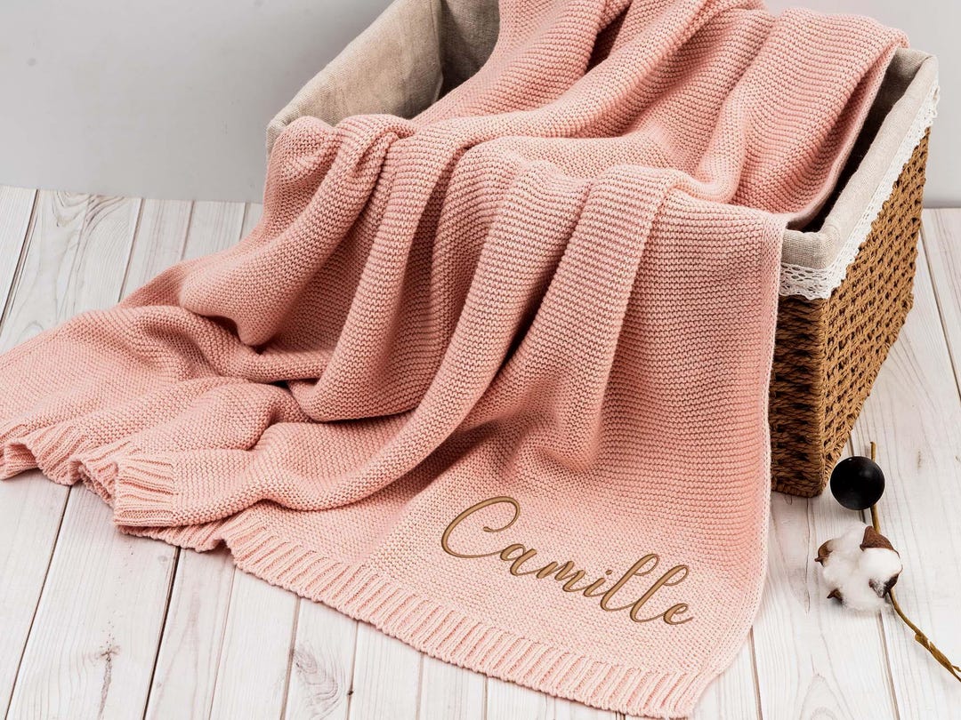 Personalized Baby Blanket: Embroidered Name, Organic Cotton Knit (40x30 ...