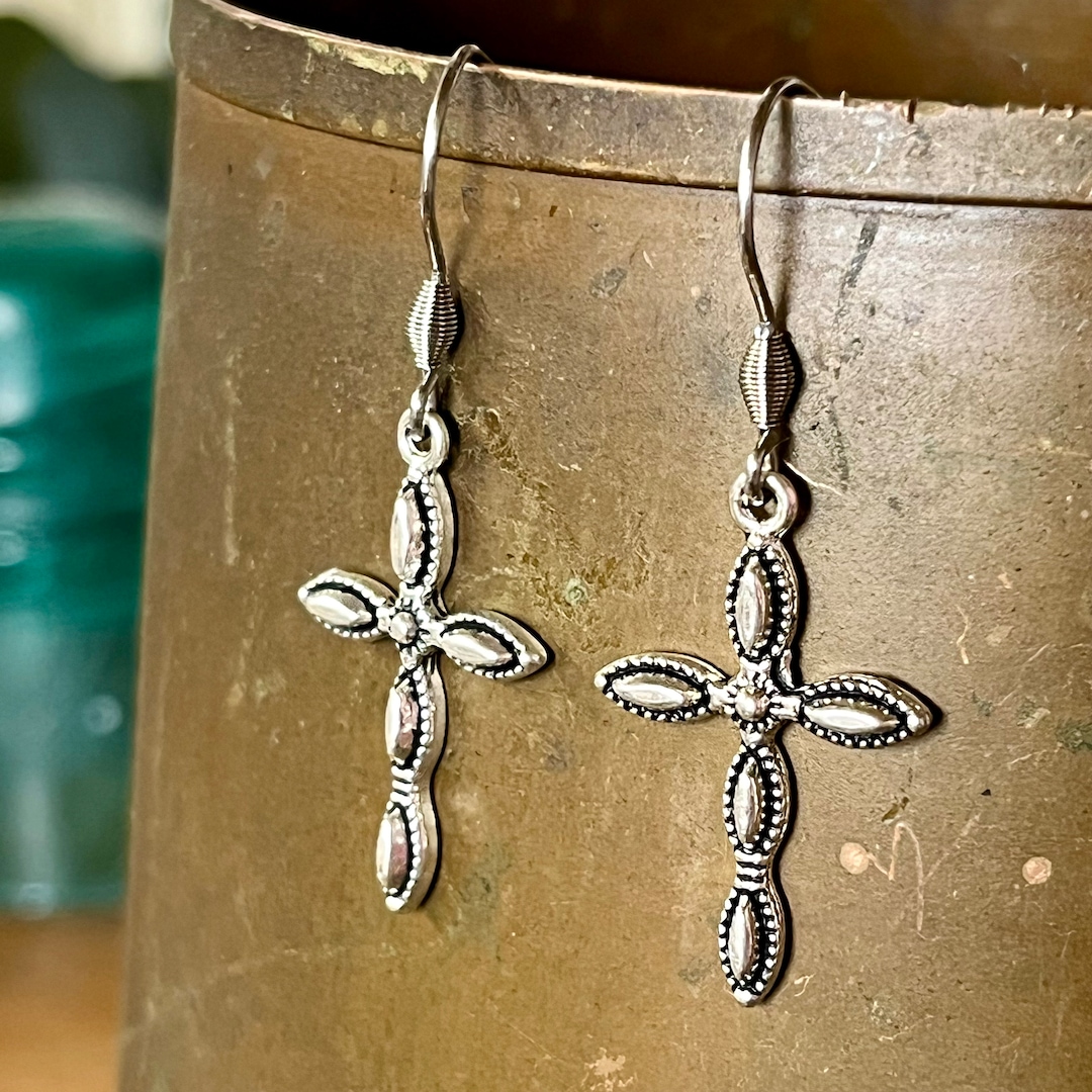 Silver Cross EARRINGS Easter Earrings Religious Jewelry Baptism Gift ...