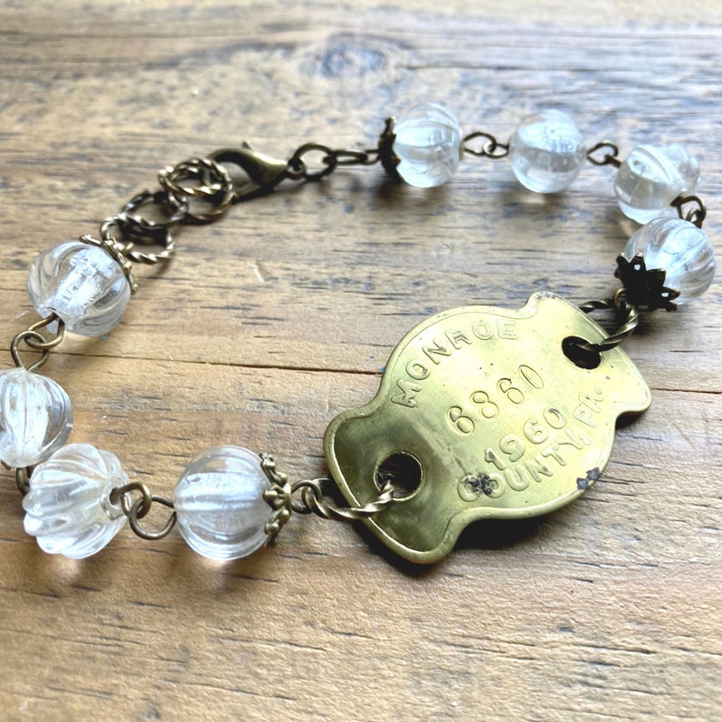 Upcycled Vintage Brass Dog Tag Bracelet With Repurposed Clear - Etsy