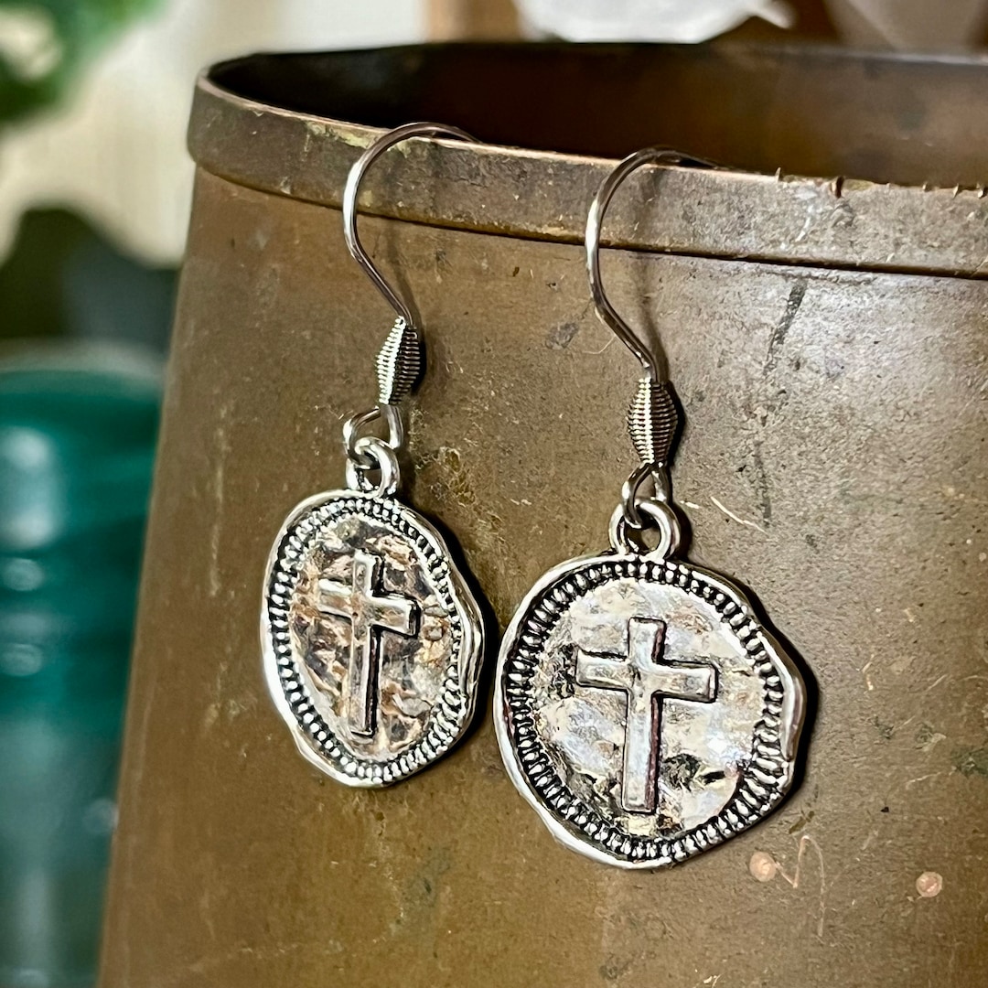 Silver Cross Earrings: Christian Religious Jewelry Gift - Etsy