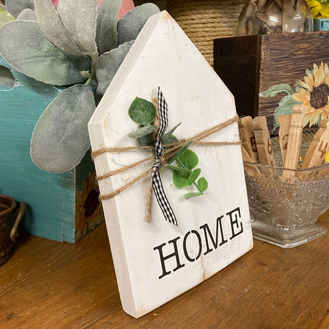 HOME House Shaped Sign, Wood Tiered Tray Decor, Farmhouse Decor, Wooden ...