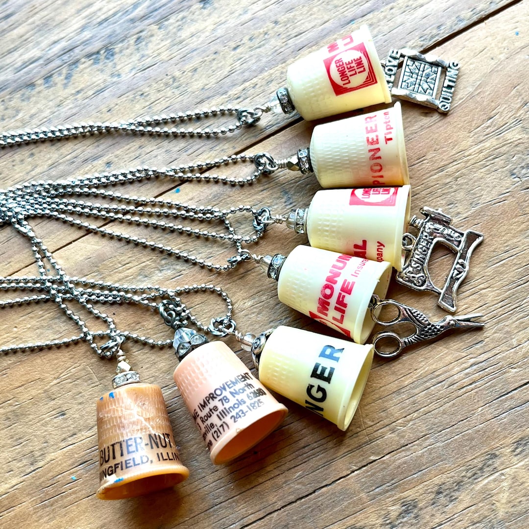 Repurposed Vintage Advertising Thimble Necklace With Quilting Charms ...