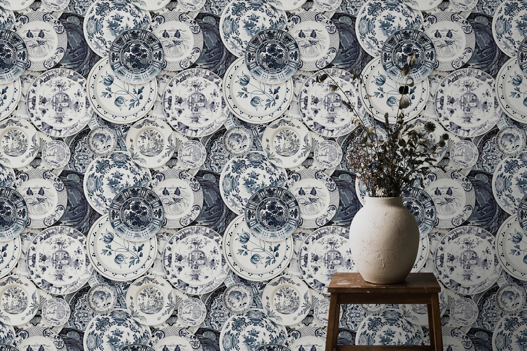 Delftware Vintage Wallpaper by Mindthegap – Blue and White Porcelain ...