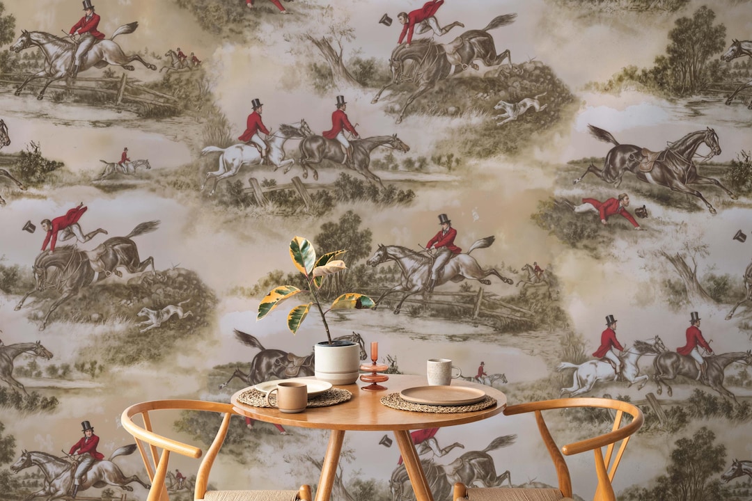 Hunting Scenes Wallpaper – Vintage Equestrian Sporting Design With ...