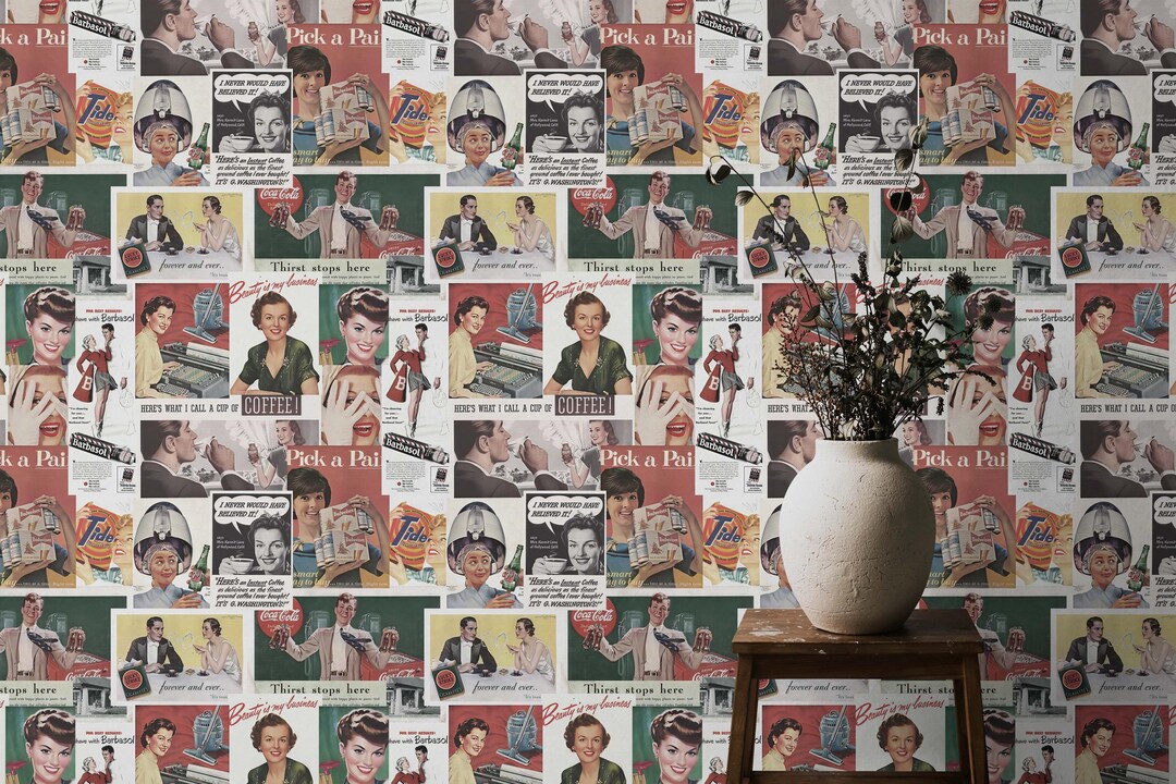 Retro Ads Wallpaper by Mindthegap – Vintage Advertising Collage ...