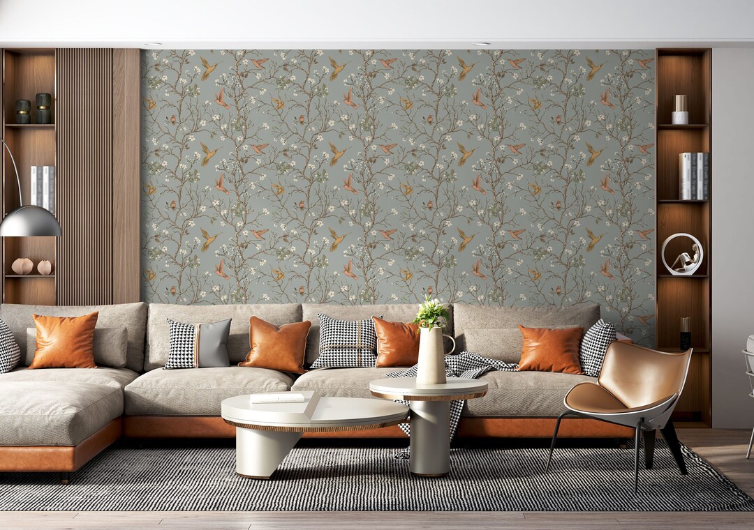 Songbird Wallpaper Mural: Elegant Trees & Birds, Peel and Stick - Etsy
