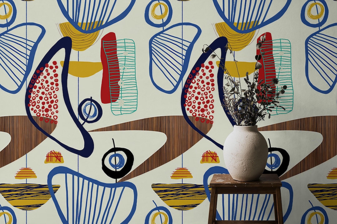Suspended Forms Wallpaper by Mindthegap – Abstract Mid-century Modern ...