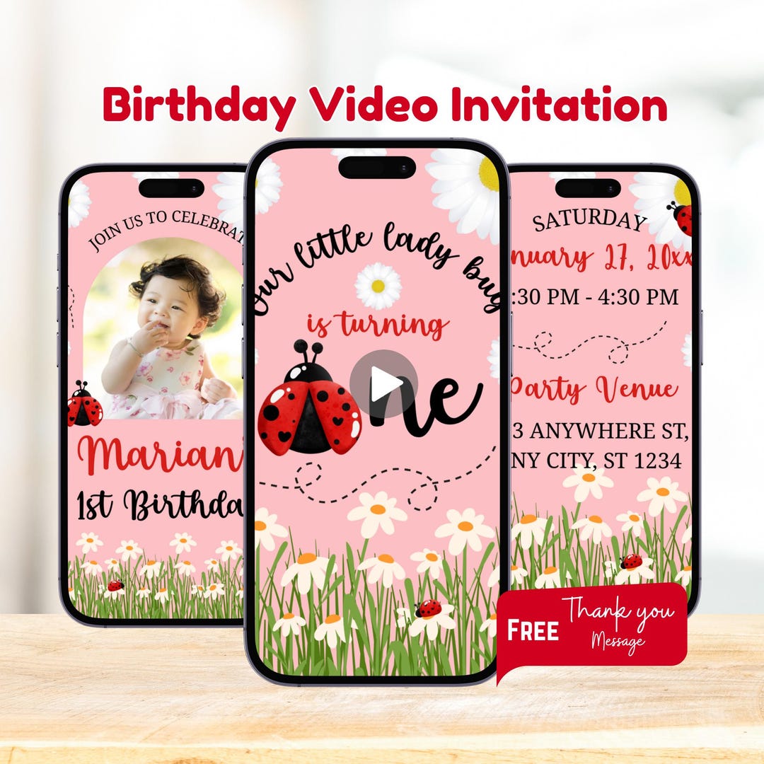 Editable Ladybug Birthday Video Animated Invitation, Girl First ...
