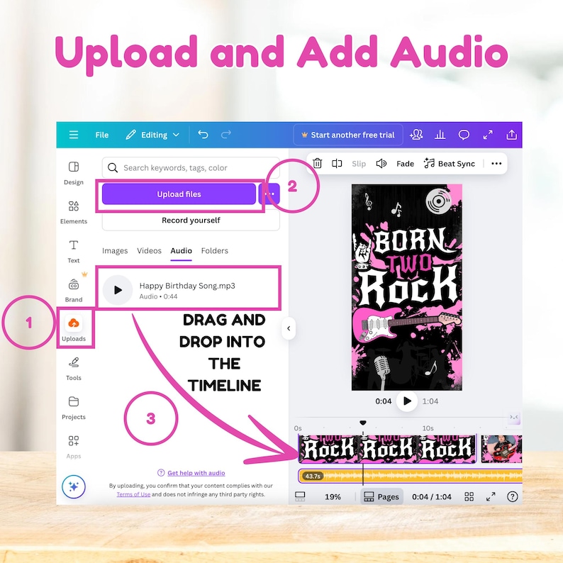 Born Two Rock 2nd Birthday Invitation, Pink Rock and Roll Party, Born ...