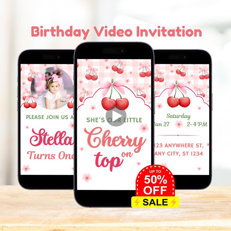 Editable Cherry on Top Birthday Video Invitation: Animated Theme ...