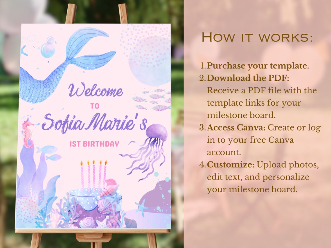 Editable Mermaid Welcome Sign Template, Mermaid Welcome Board Printable ...