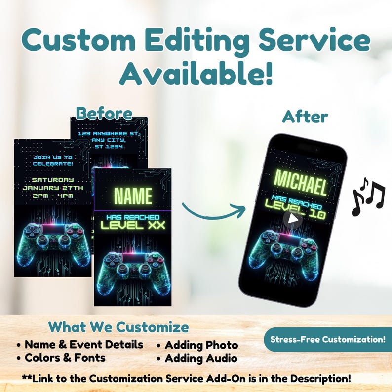 Editable Video Game Birthday Invitation: Animated Gaming Invite (canva ...