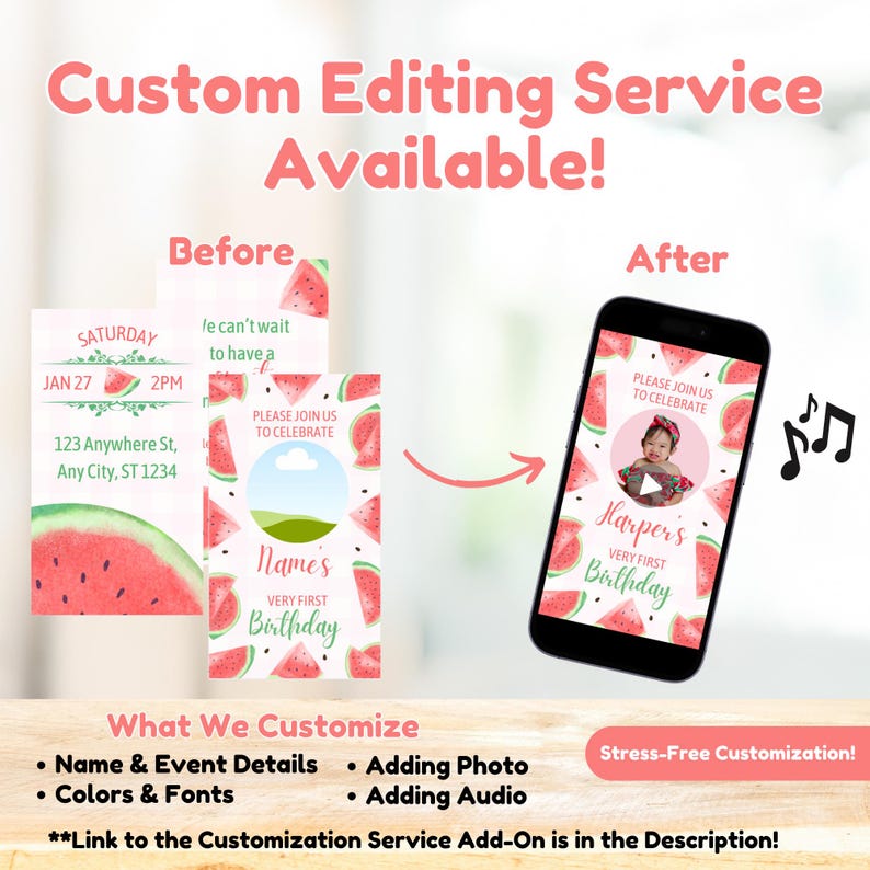 Editable Watermelon Birthday Animated Video Invitation: Girl First ...