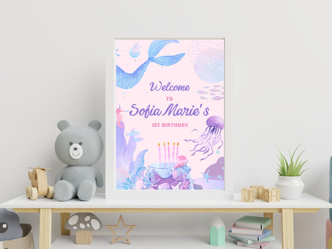 Editable Mermaid Welcome Sign Template, Mermaid Welcome Board Printable ...