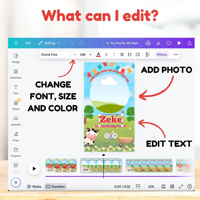 Editable Farm Birthday Video Invitation Template, Farm Theme Birthday ...