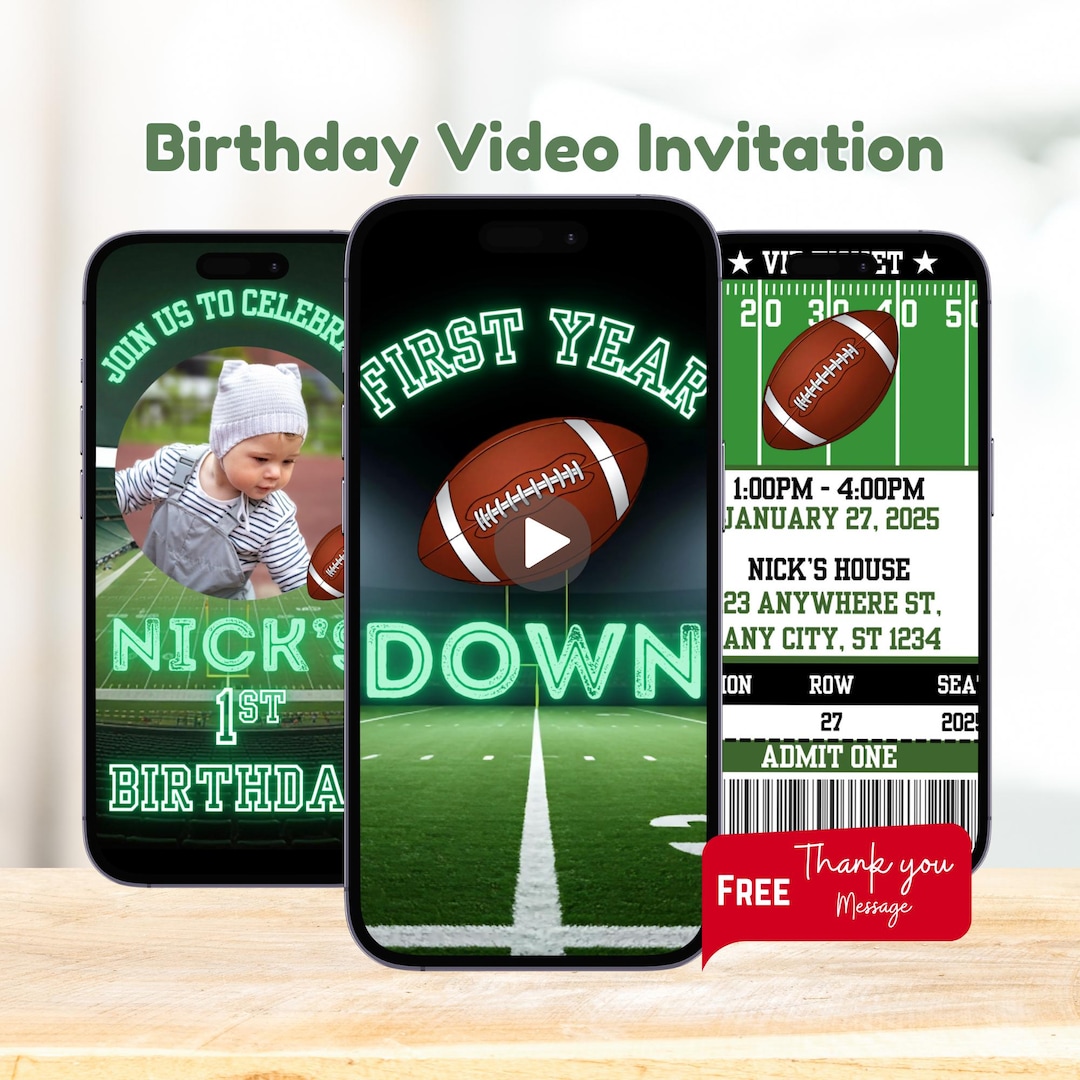 First Year Down Birthday, Football First Birthday, Football Invitation ...