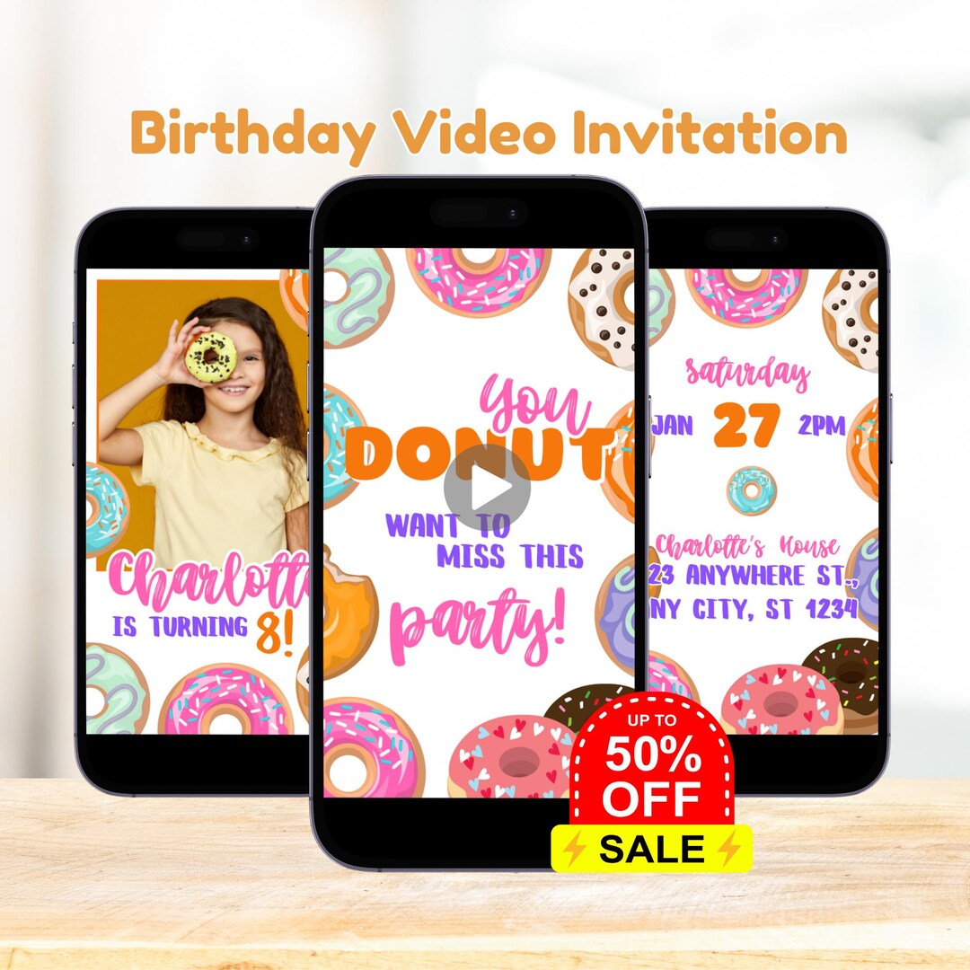 Editable Donut Birthday Video Invitation: Animated Sprinkle Party ...