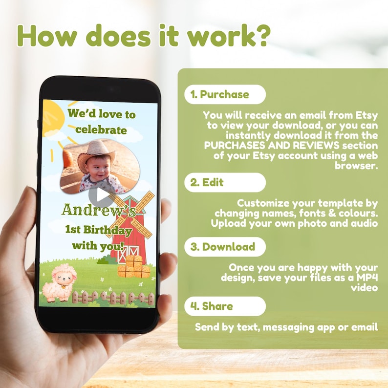 Editable Farm Birthday Video Invitation: Animated Barnyard Party (canva ...