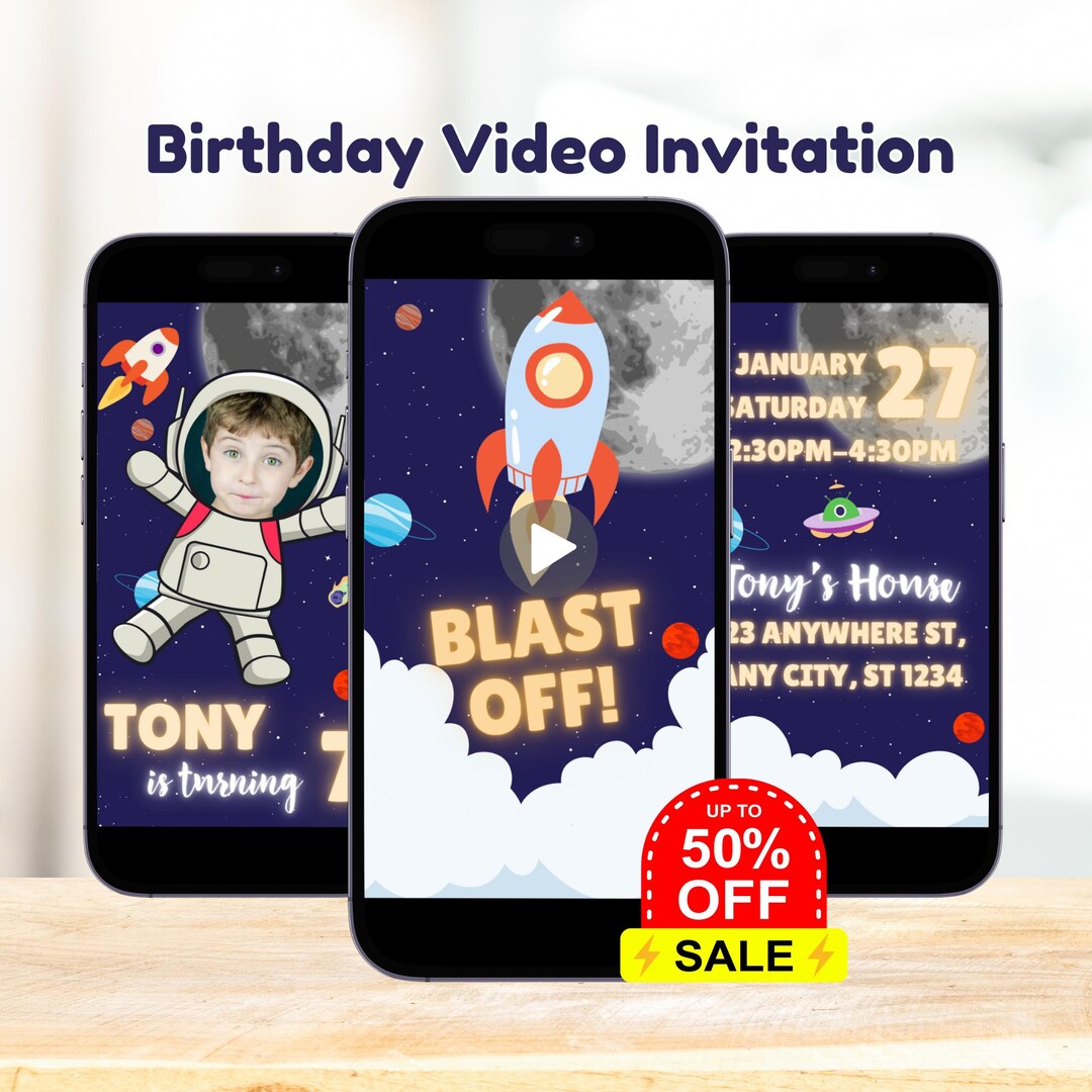 Editable Blast off Outer Space Birthday Video Invitation, Space ...