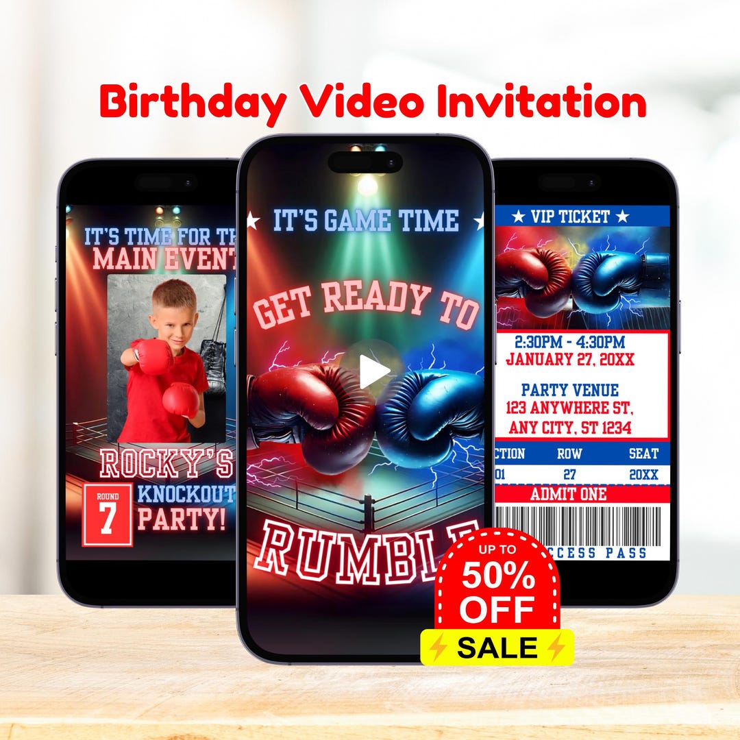 Editable Boxing Birthday Animated Video Invitation: Sports Ticket ...