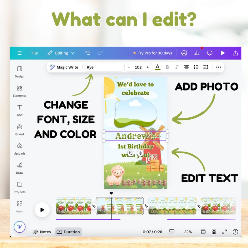 Editable Farm Birthday Video Invitation: Animated Barnyard Party (canva ...