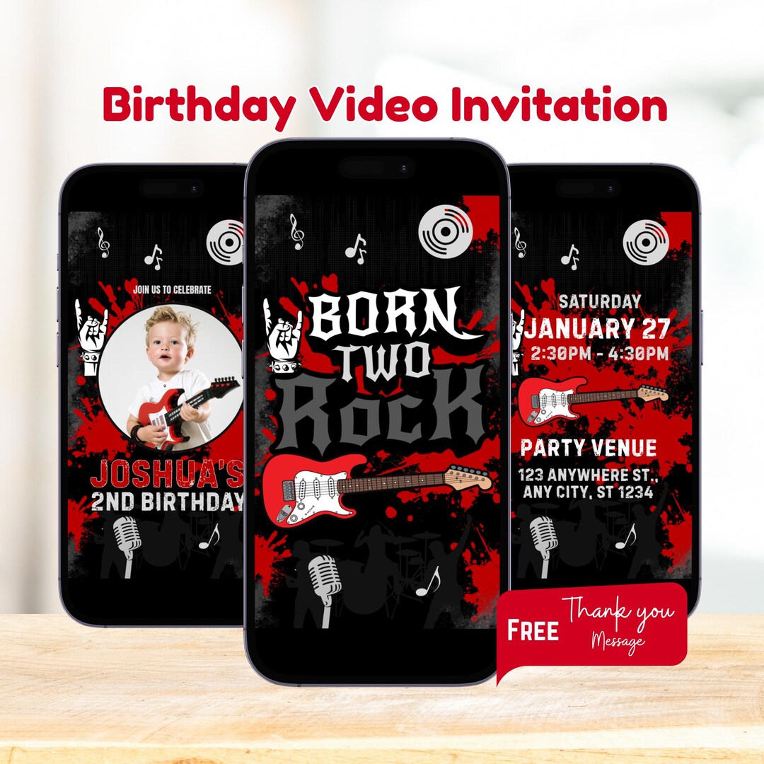 Born Two Rock 2nd Birthday Invitation, Rock and Roll Party, Born to ...