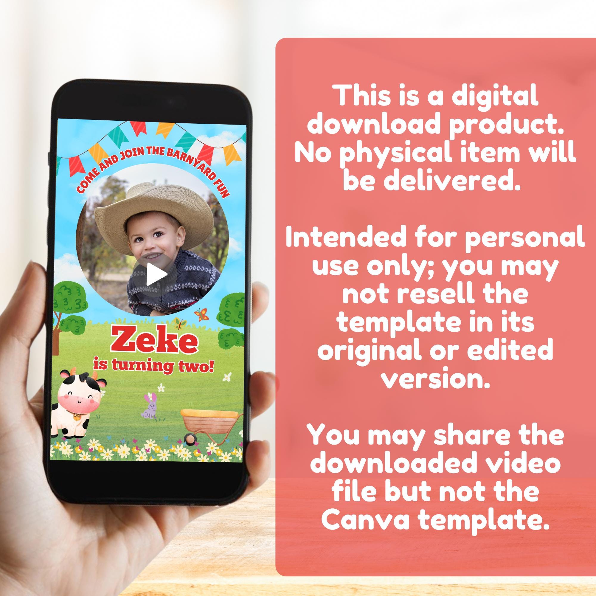Editable Farm Birthday Video Invitation Template, Farm Theme Birthday ...