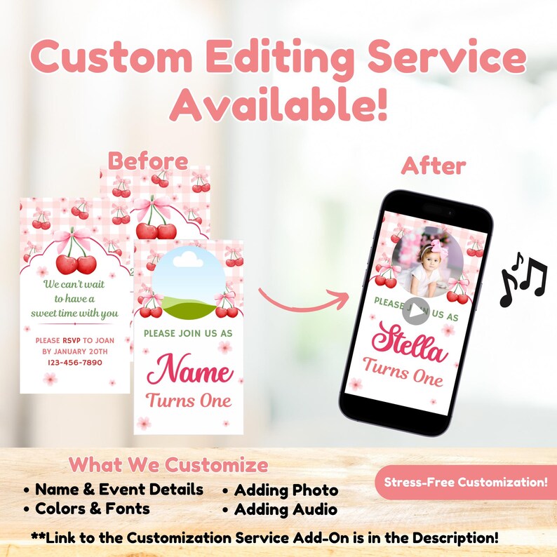 Editable Cherry on Top Birthday Video Invitation Template, Cute Cherry ...